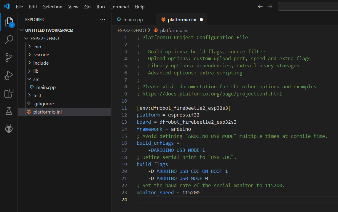 DFRobot ESP32 PlatformIO教程